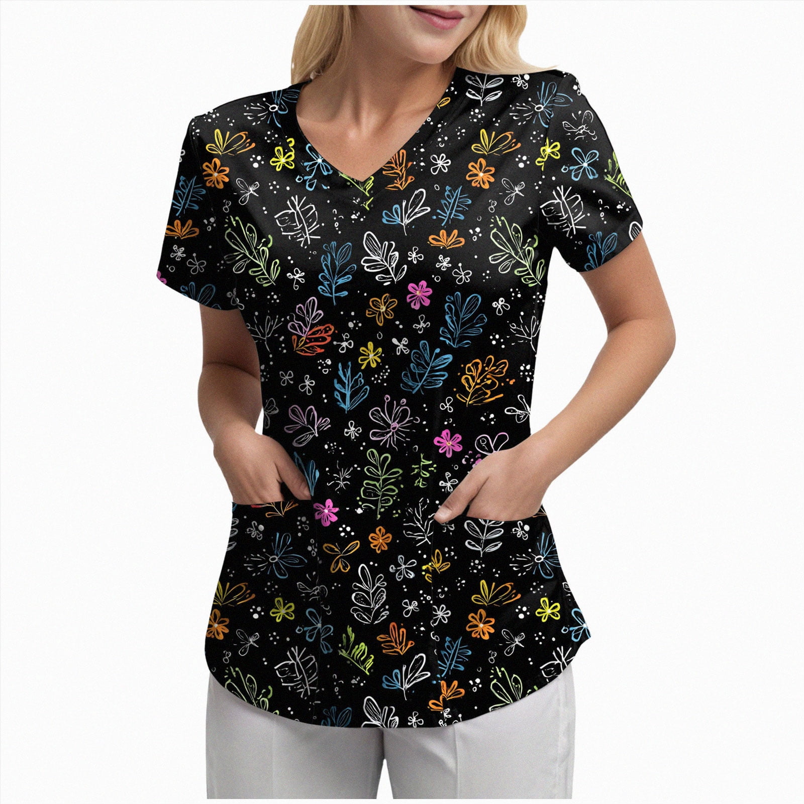 COMVALUE Stretch V-Neck Nursing Scrubs Top Moisture-Wicking & Odor ...