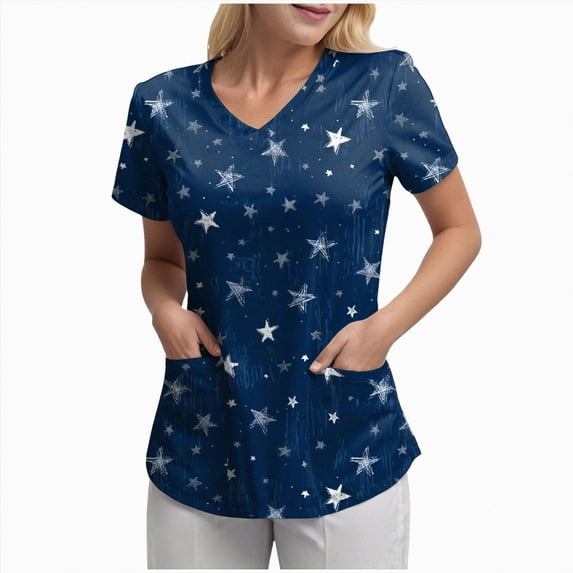 COMVALUE Stretch V-Neck Nursing Scrubs Top Moisture-Wicking & Odor ...