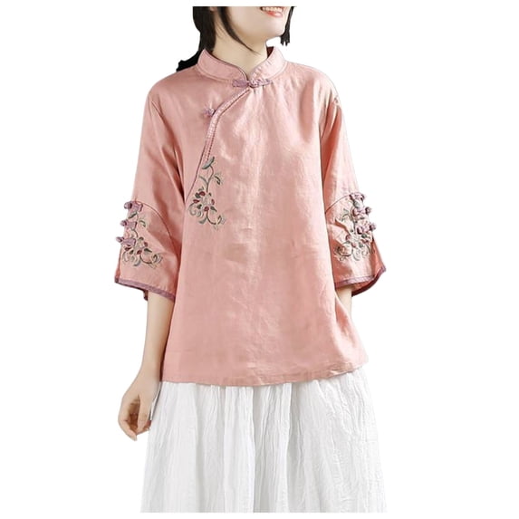 COMVALUE Summer 3/4 Sleeve Chinese Blouses Traditional Mandarin ...