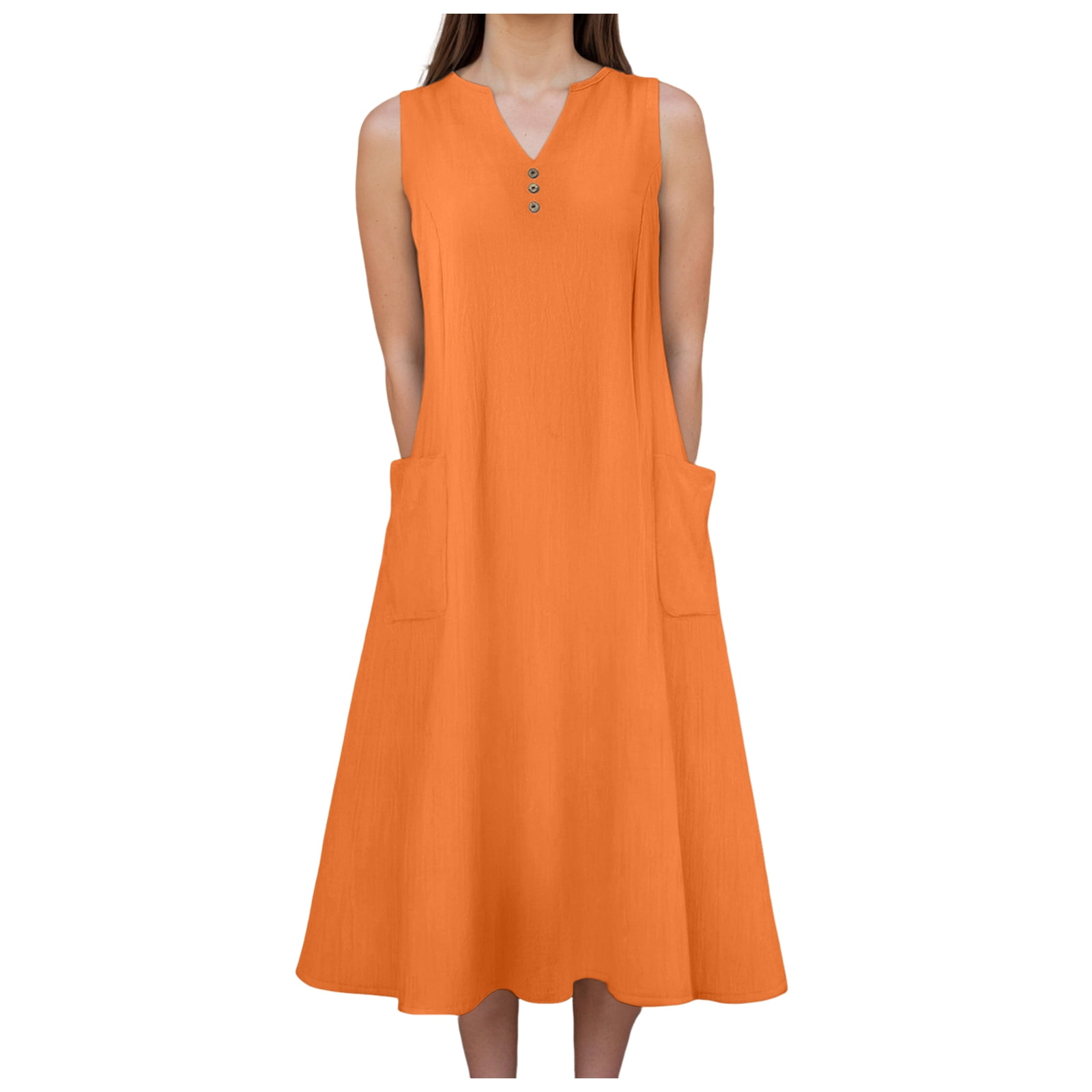 COMVALUE Summer Dresses V Neck for Women 2026 Button Sleeveless Midi ...