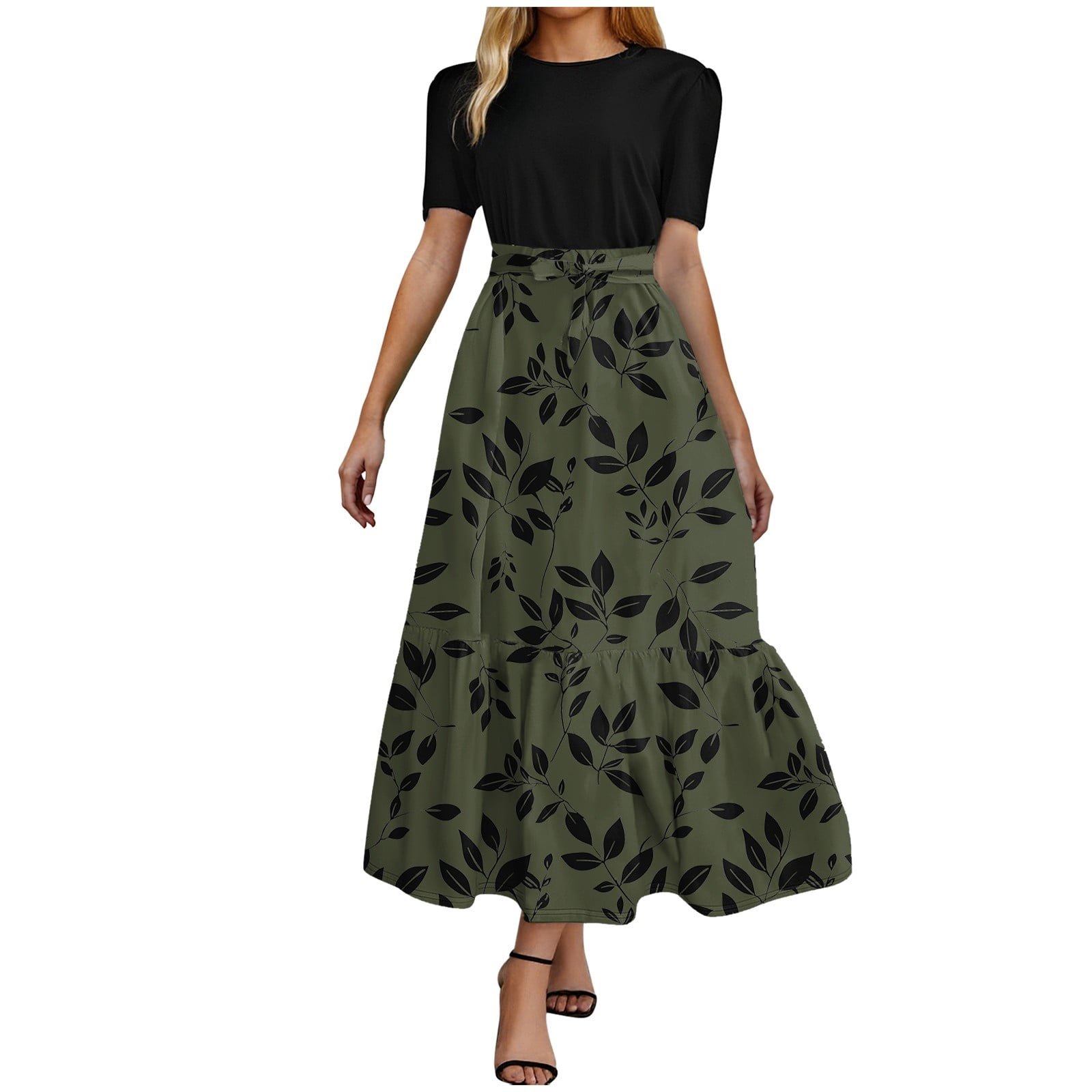 COMVALUE Summer Dresses for Women Floral Print Wrap Short Sleeve Maxi ...