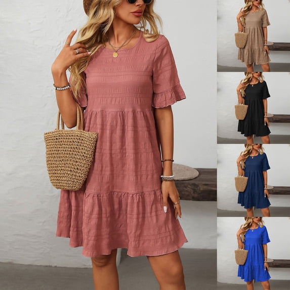 COMVALUE Summer Dresses for Women Short Sleeve Crewneck T Shirt Dress ...