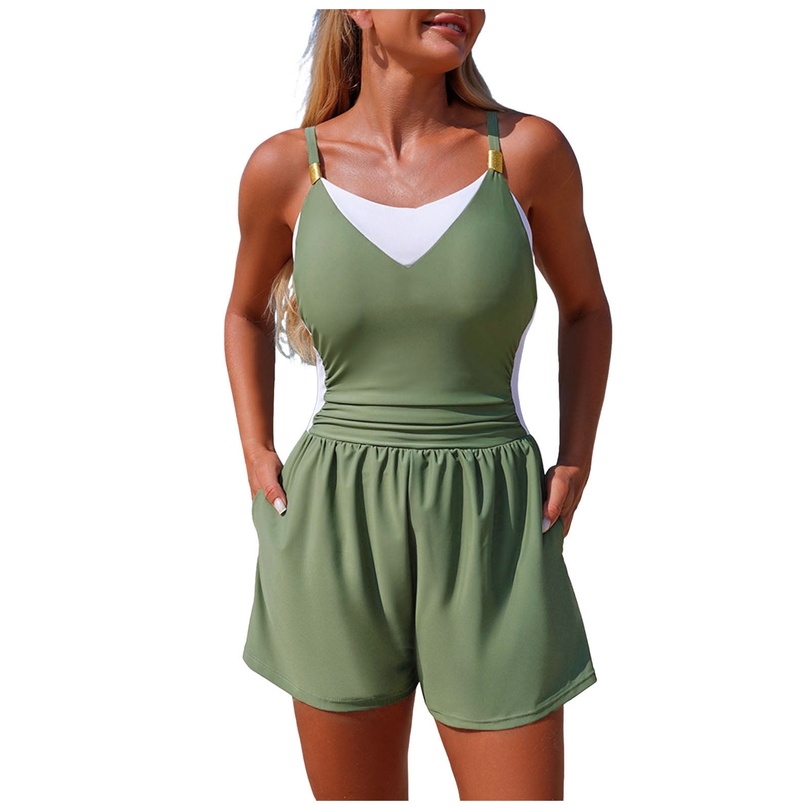COMVALUE Swim Romper Women One Piece Swimsuit Tummy Control Bathing ...