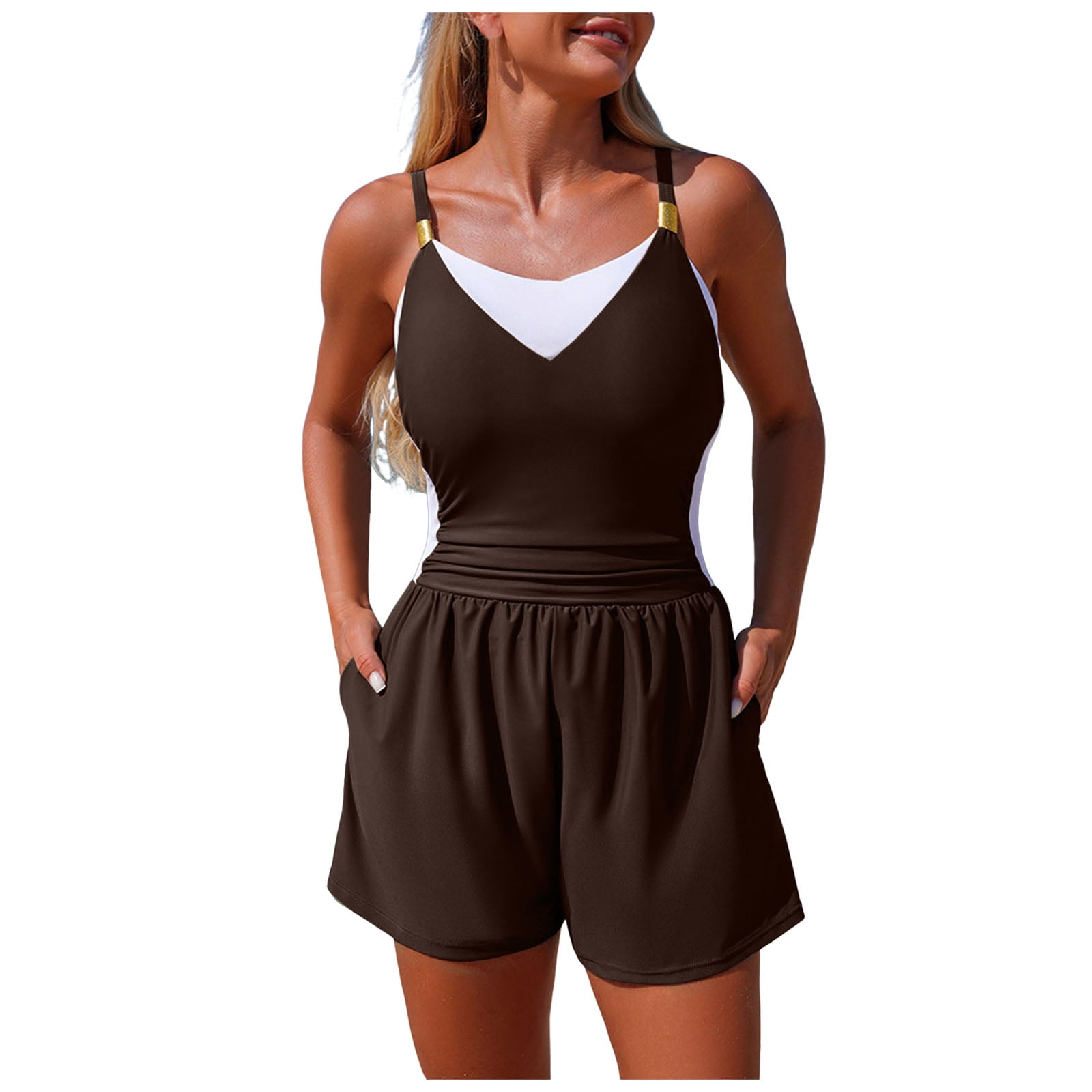 COMVALUE Swim Romper for Women Tummy Control One Piece Swimsuit with ...