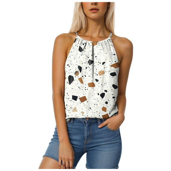 COMVALUE Tank Top for Women Pleated High Neck Halter Tops Casual ...