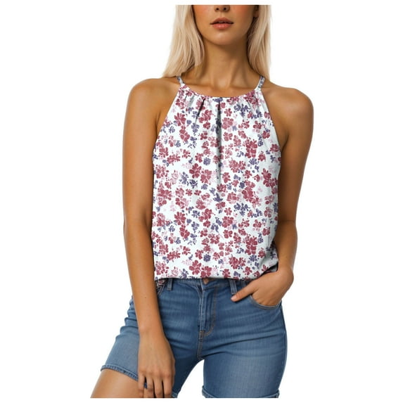 COMVALUE Tank Top for Women Pleated High Neck Halter Tops Casual ...