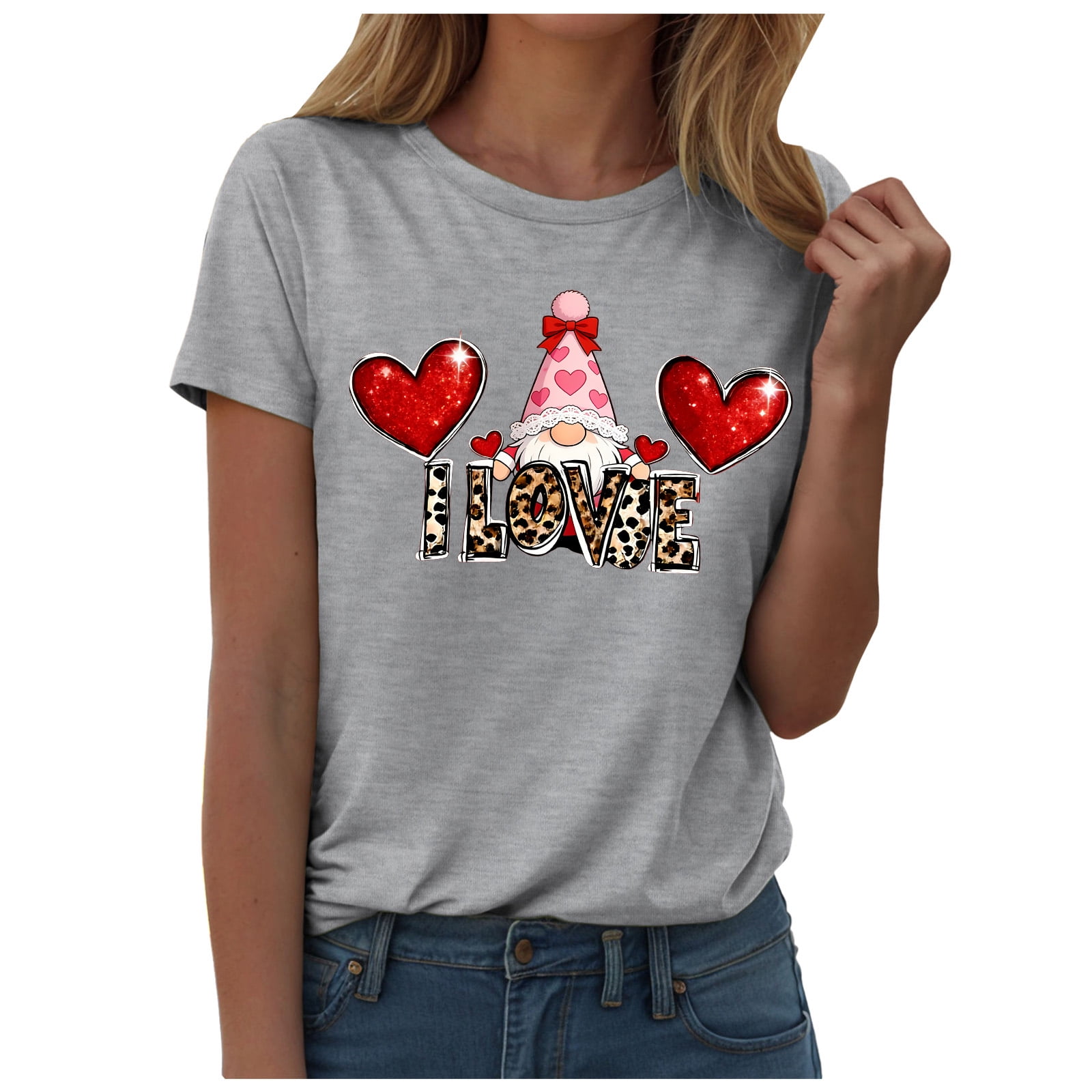 COMVALUE Valentines Day Cute Love Heart Gnome Leopard Women Girls T ...