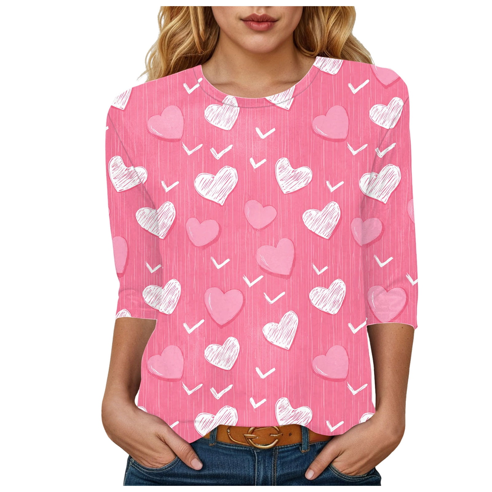 COMVALUE Valentines Shirts for Women 3/4 Sleeve Fashion Cute Love Heart ...