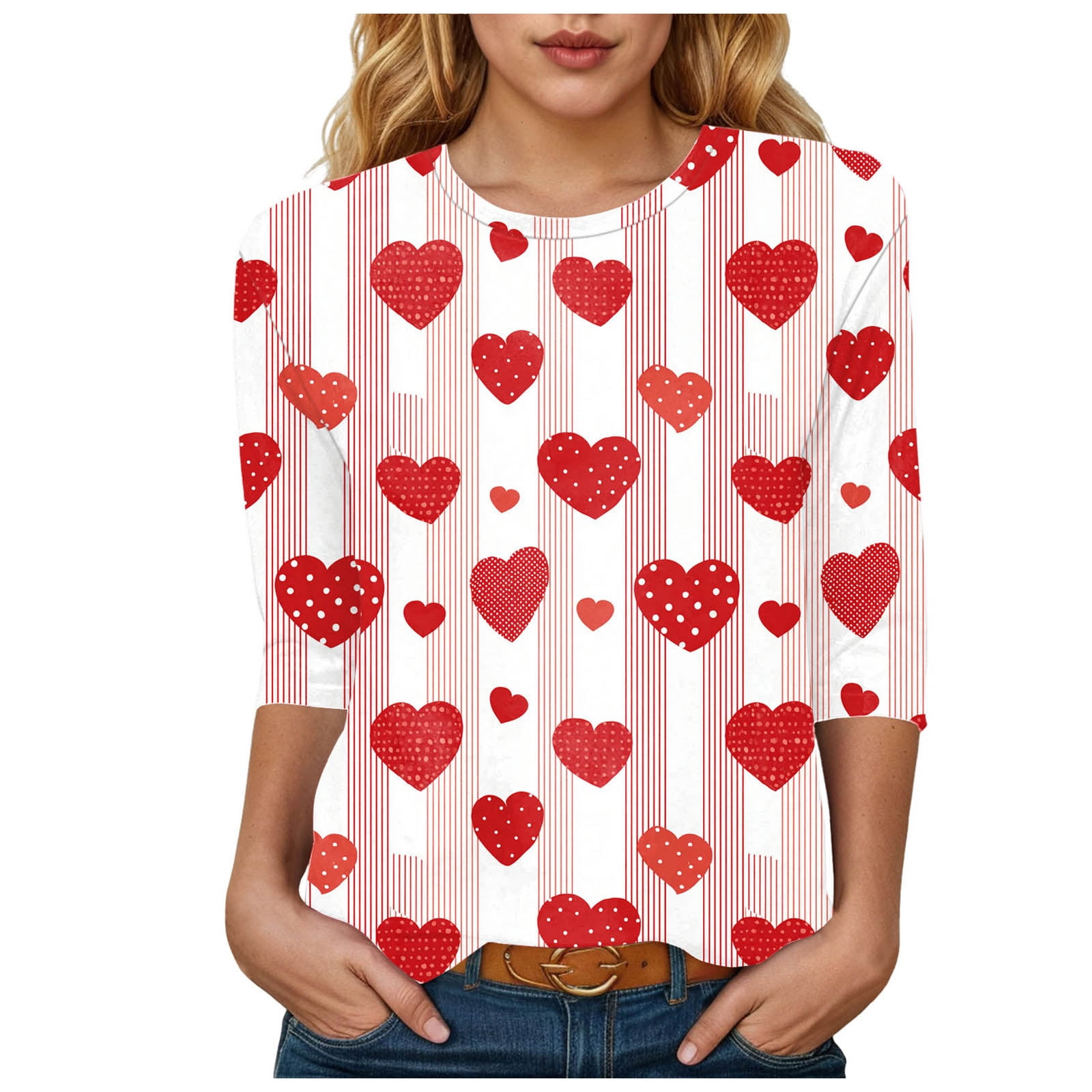 COMVALUE Valentines Shirts for Women 3/4 Sleeve Fashion Cute Love Heart ...