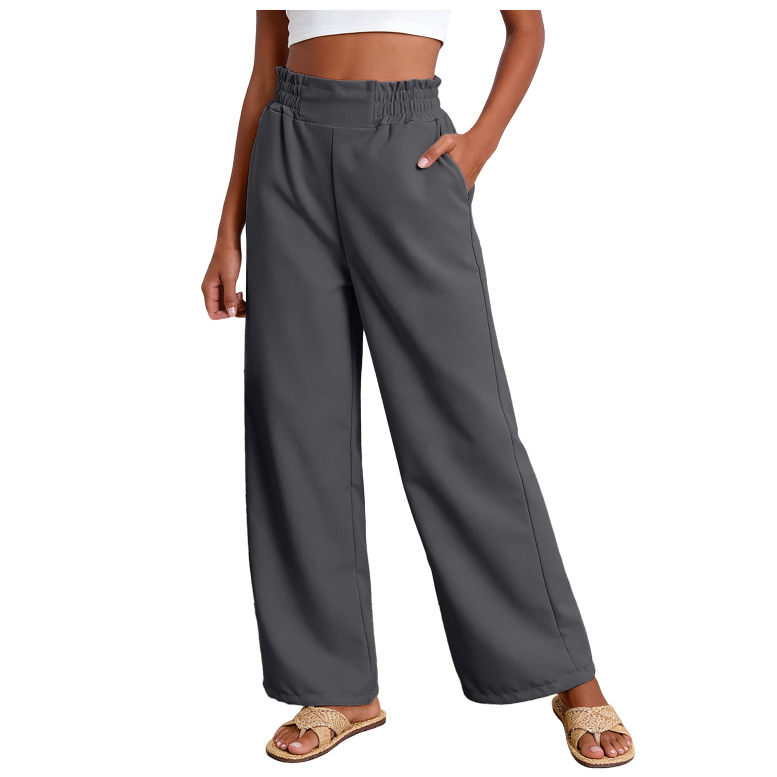 COMVALUE Wide Leg Pants Woman Casual Stretchy Work Dress Pants Women ...