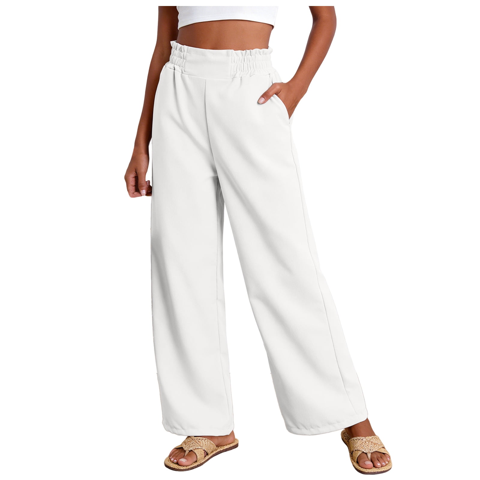 COMVALUE Wide Leg Pants Woman Casual Stretchy Work Dress Pants Women ...