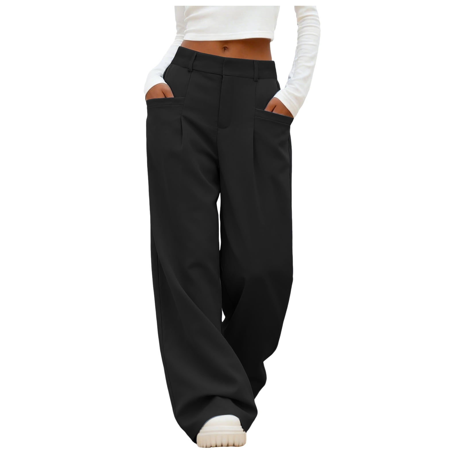 COMVALUE Wide Leg Stretchy Work High Waisted Pants Women Pull on Dress ...