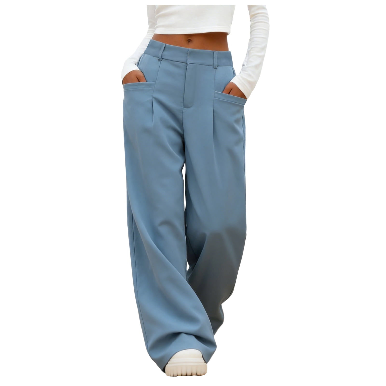 COMVALUE Wide Leg Stretchy Work High Waisted Pants Women Pull on Dress ...