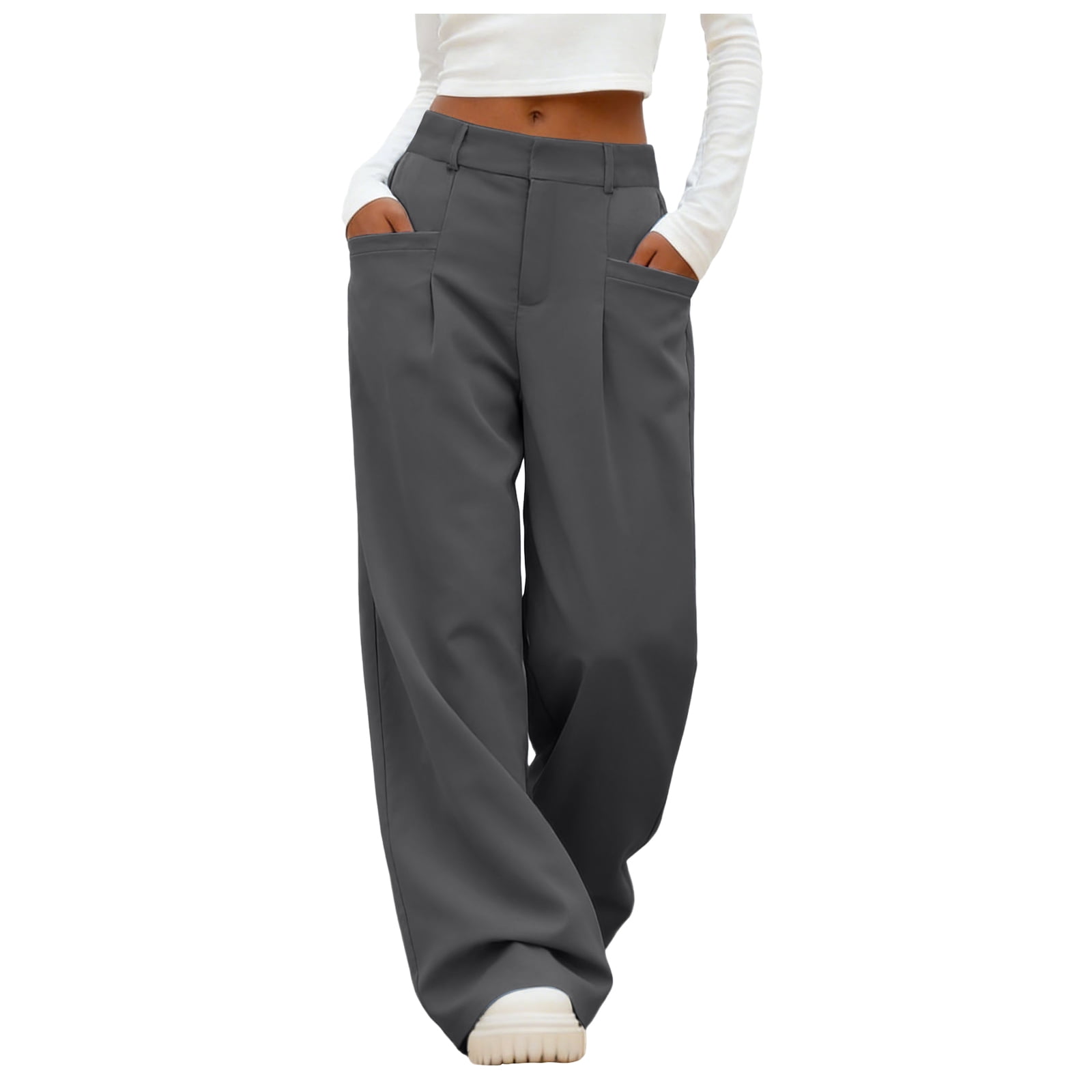 COMVALUE Wide Leg Stretchy Work High Waisted Pants Women Pull on Dress ...