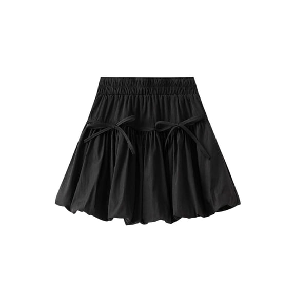 COMVALUE Women High Waist Casual Loose Bow Mini Skirt Pleated Skirts ...
