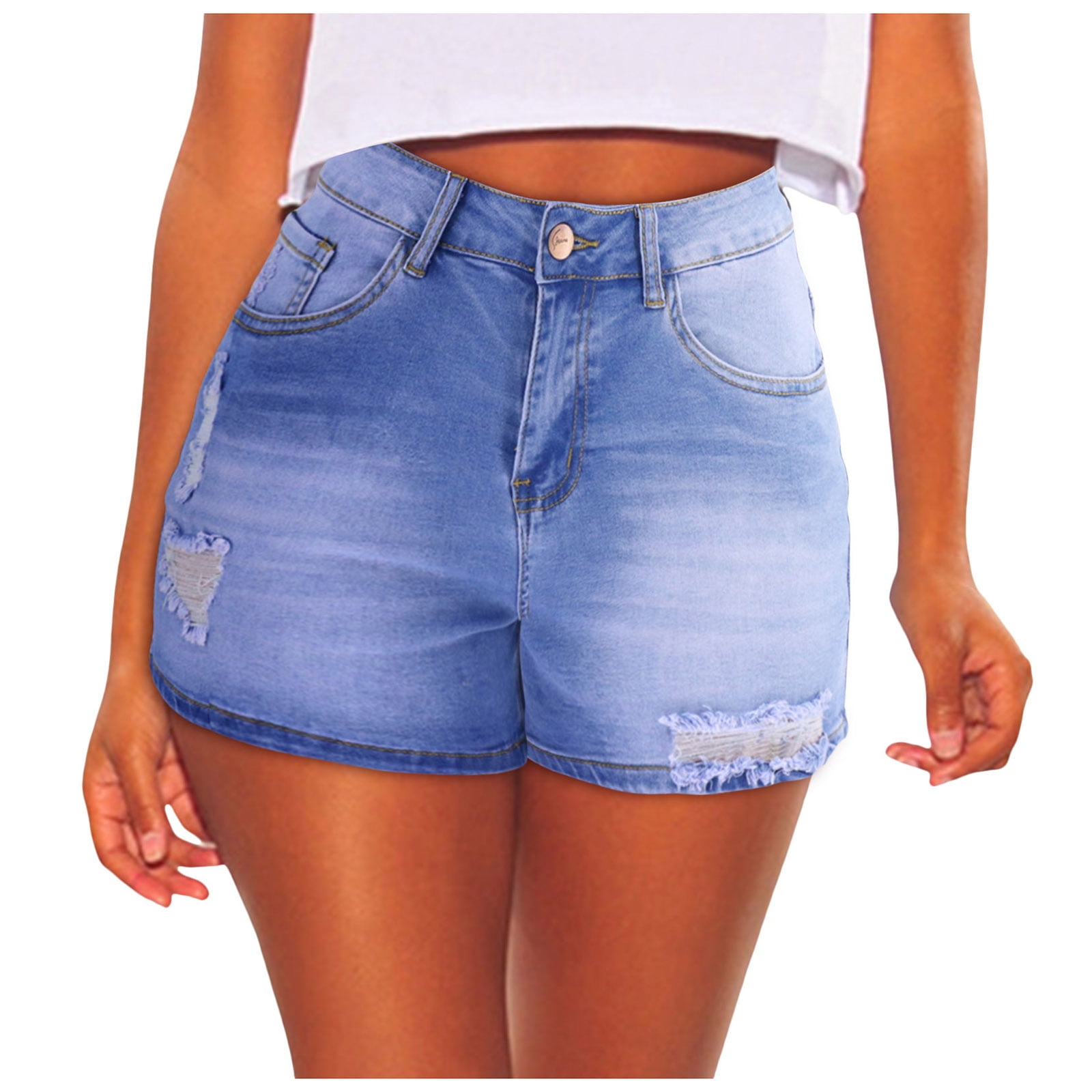 COMVALUE Women High Waisted Skinny Stretchy Denim Shorts Casual Summer ...