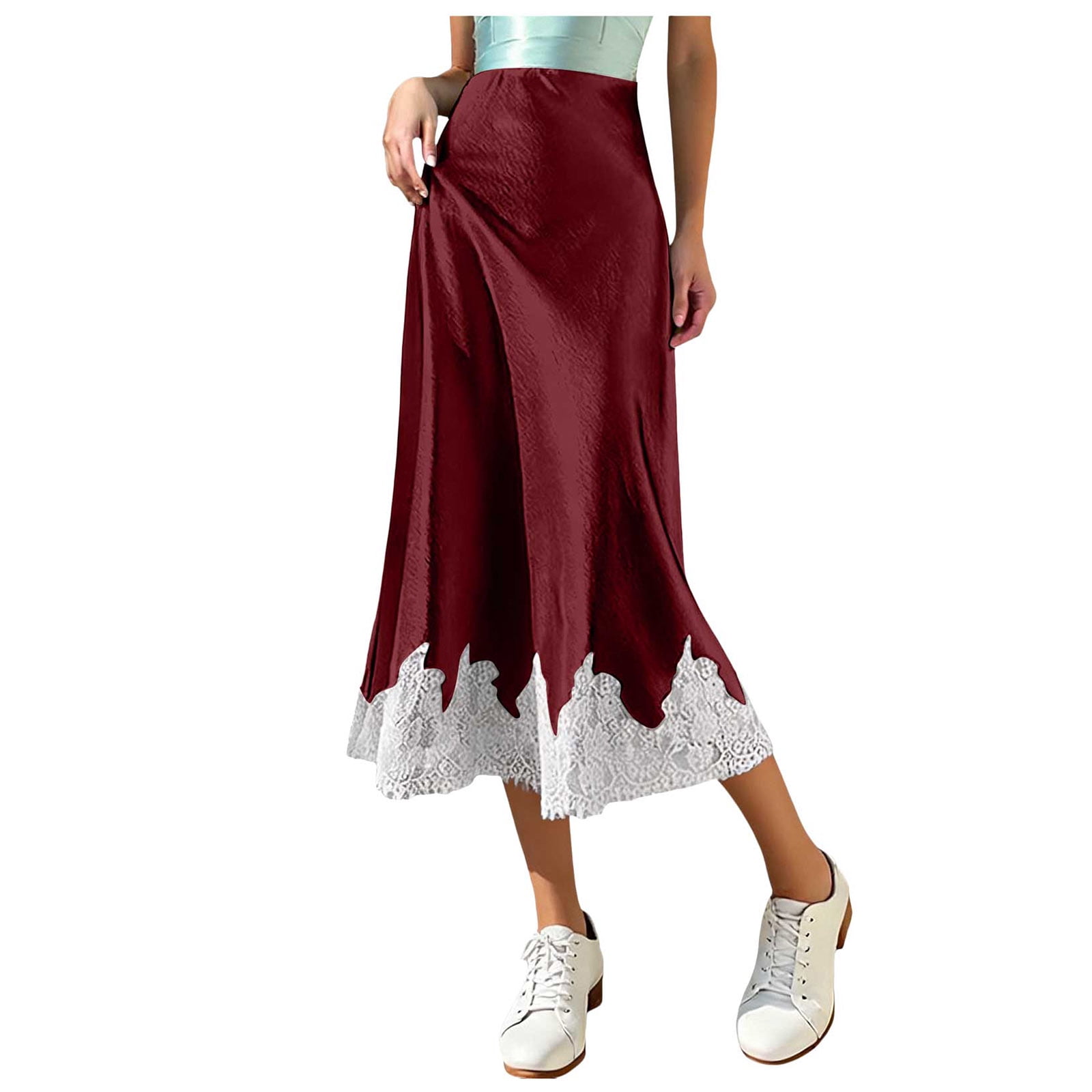 COMVALUE Women Lace Trim Patchwork Skirts High Waist A Line Y2K Elegant ...
