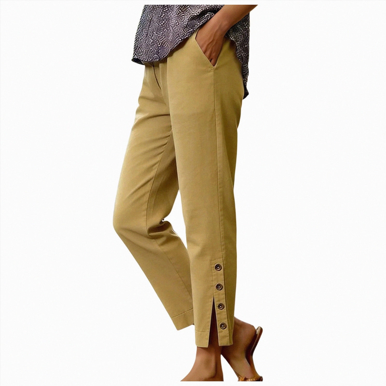 COMVALUE Women Linen Pants Summer 2026 Casual Elastic Waist Straight ...