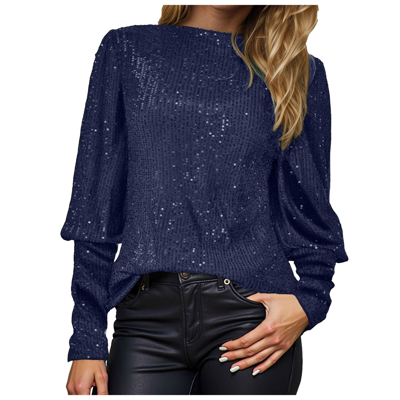 COMVALUE Women Sequin Mesh Long Sleeve Shirts Shiny Print Off Shoulder ...