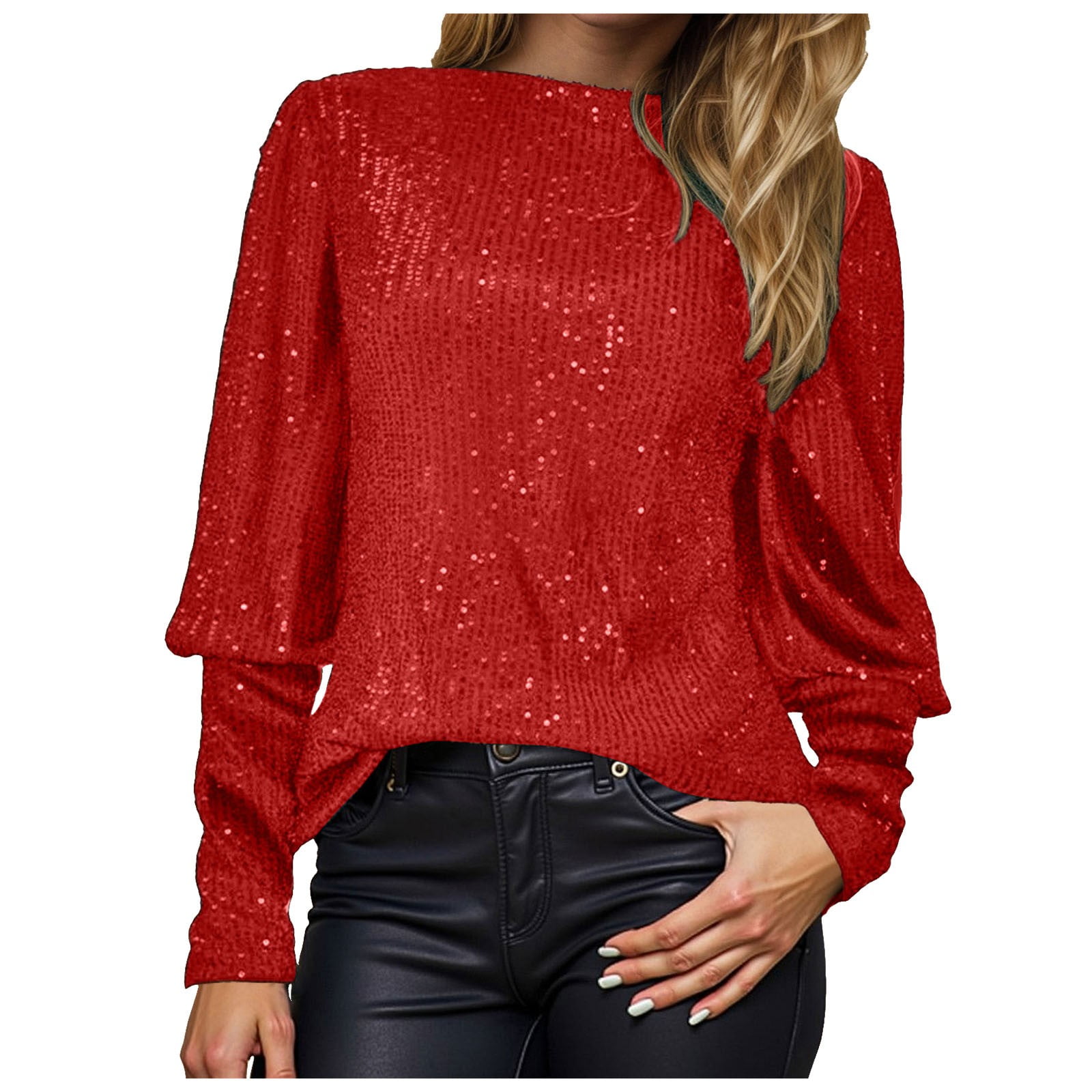 COMVALUE Women Sequin Mesh Long Sleeve Shirts Shiny Print Off Shoulder ...