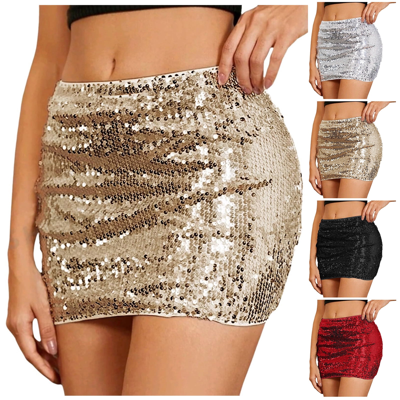 COMVALUE Women Sequin Skirt Sparkly Mini Skirt Low Waist Glitter Skirt ...