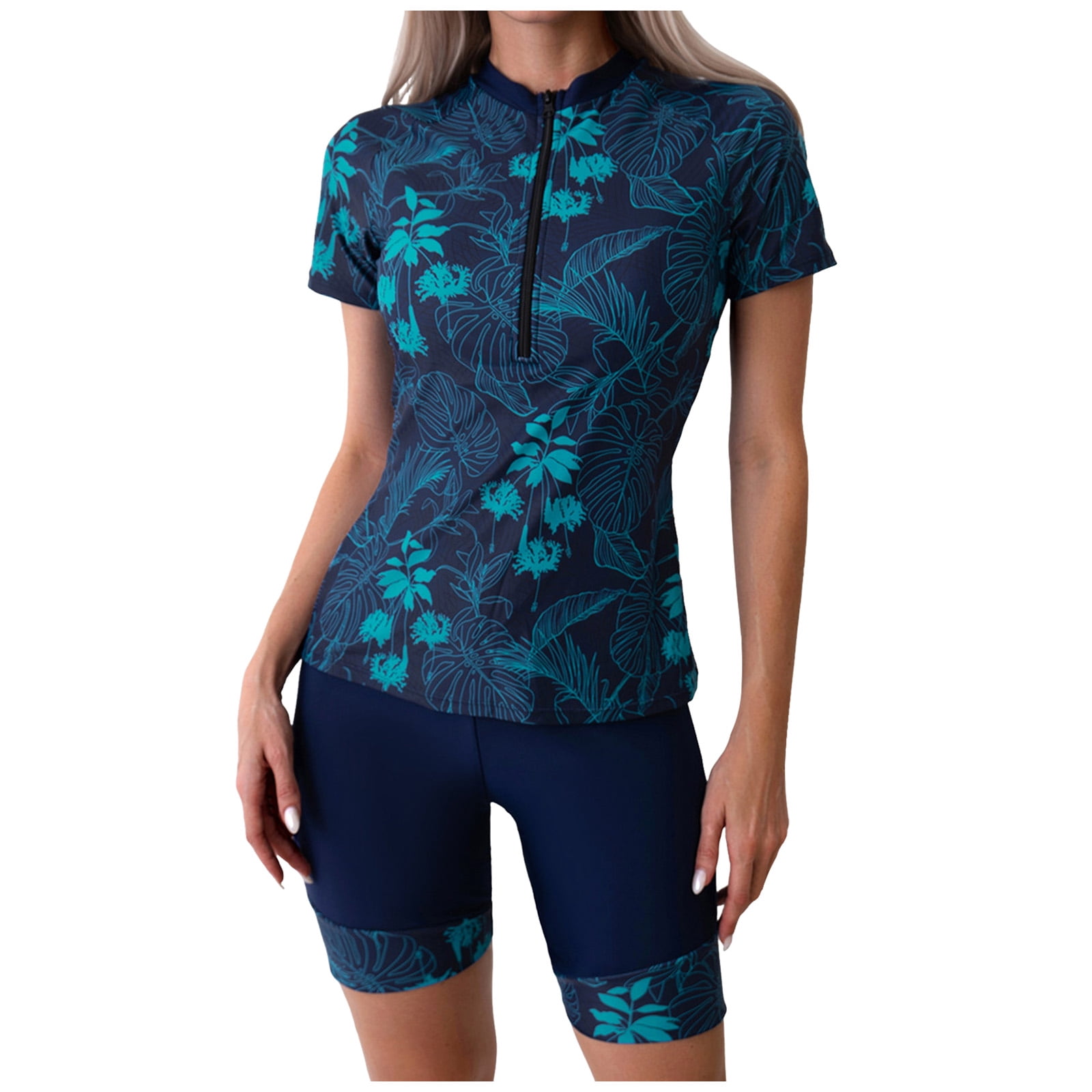 COMVALUE Women Short Sleeve Swim with Shorts Swimsuits Zipper Surfing ...