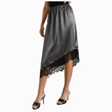 COMVALUE Women Silk Satin Half Slip Long Skirts Lace Patchwork Elastic ...