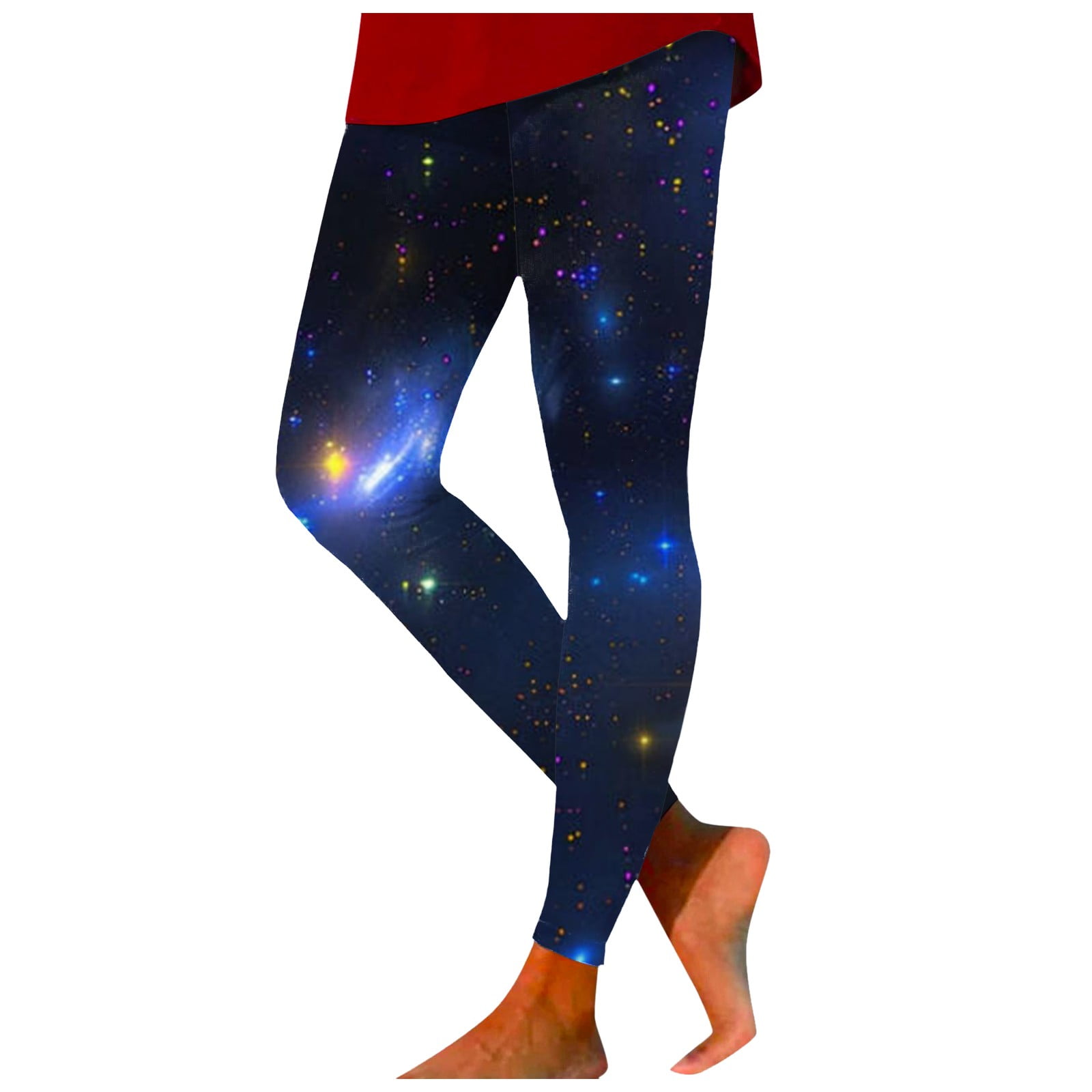 COMVALUE Women Space Printed Stretchy High Waisted Compression Leggings ...