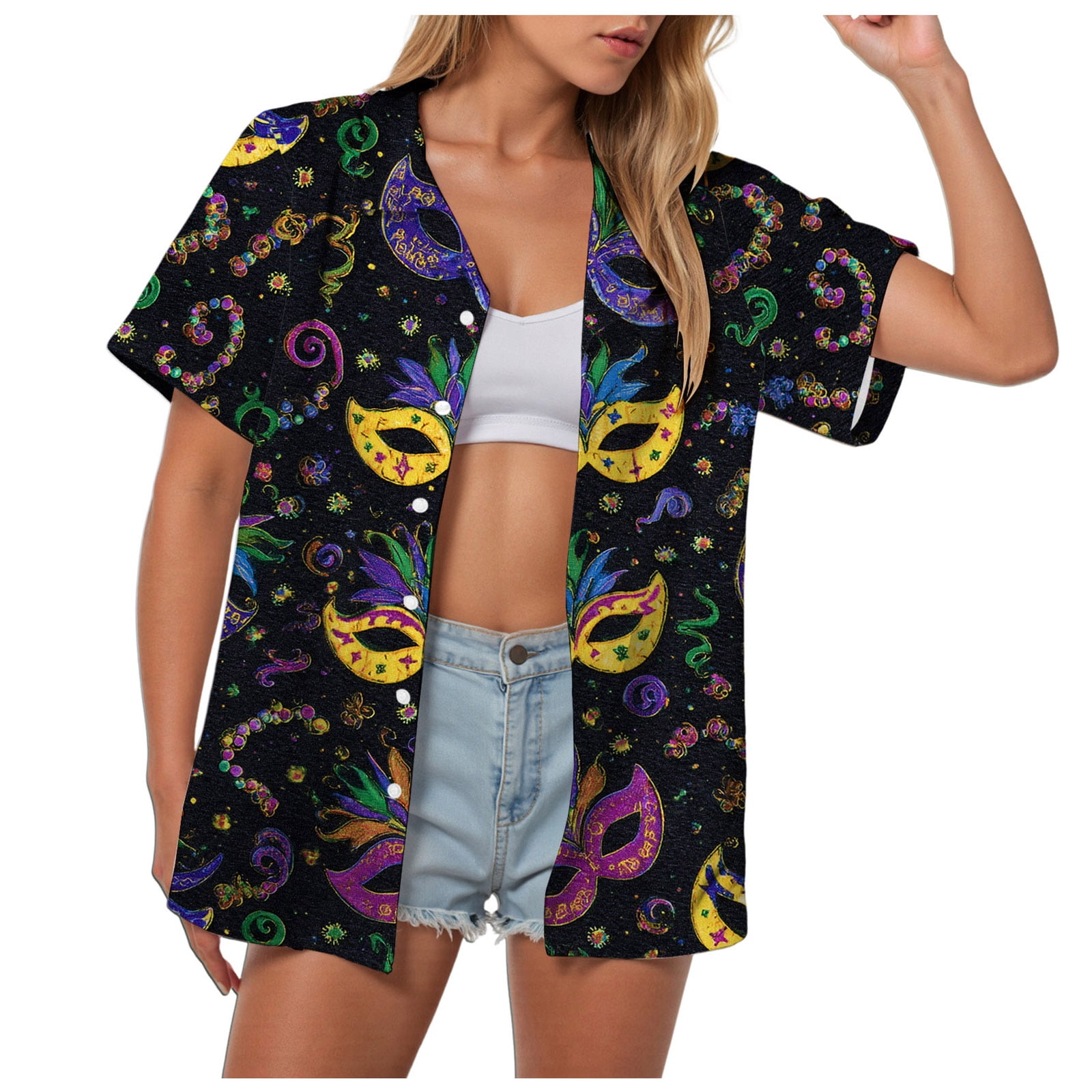COMVALUE Women Street Carnival Themed Masks Graphic Tees Beach Vacation ...