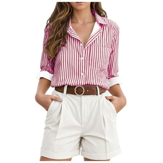 COMVALUE Women Striped Button Down Shirts Dress Shirts Long Sleeve ...