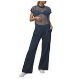 COMVALUE Women Two Piece Outfits Crochet Sheer Knit Sweater Top Wide ...