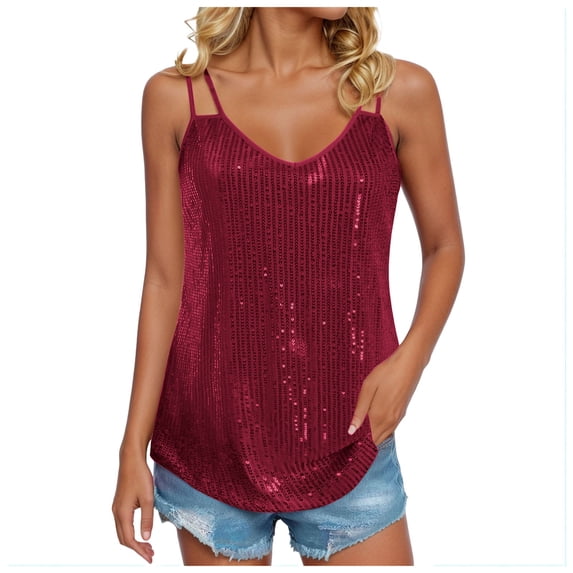 COMVALUE Women V Neck Sequin Dressy Tank Tops Sparkly Party Club Night ...