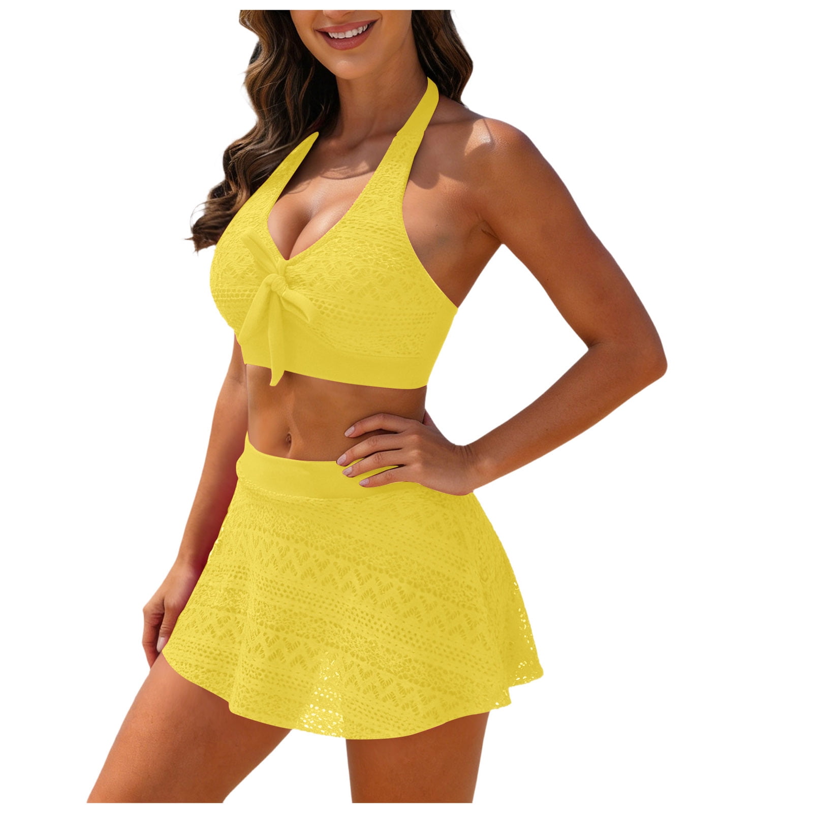 COMVALUE Women's 2026 Halter Tankini Swimsuits Summer Bow Lace High ...