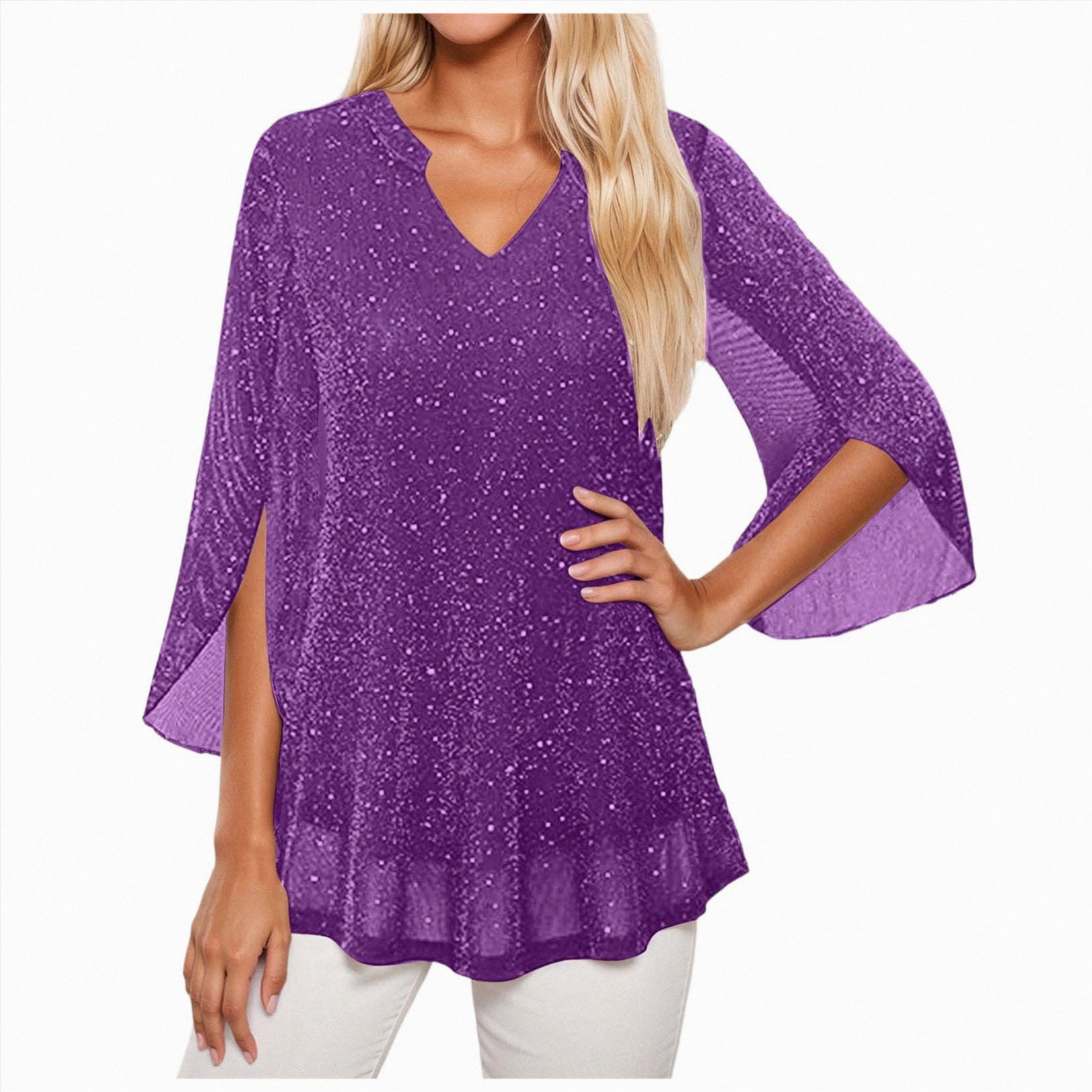 COMVALUE Women's 3/4 Sleeve Floral Tunic Tops V Neck Double Layers ...