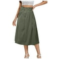 COMVALUE Women's Button Elastic Waist Midi Casual A-Line Skirt (Green ...