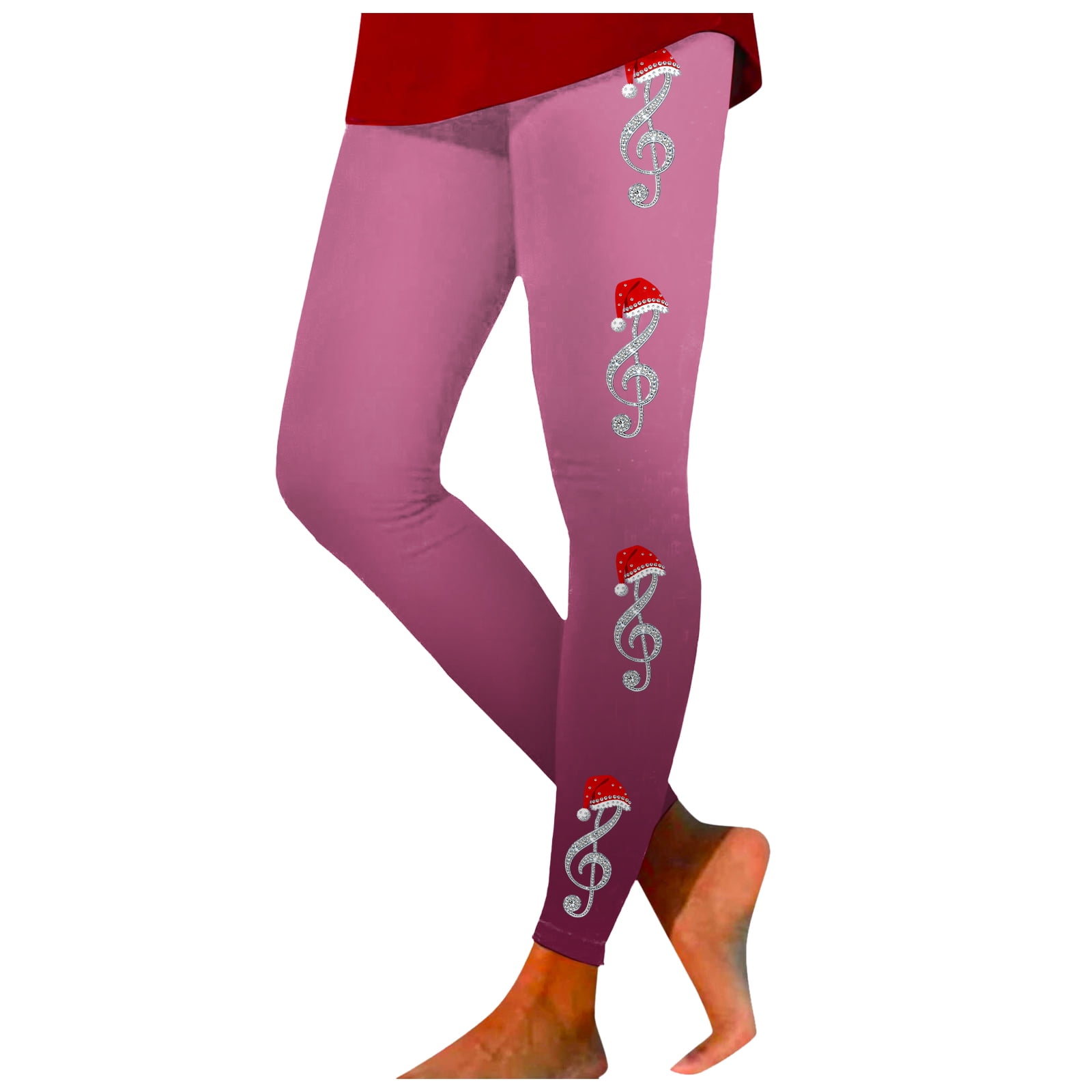 COMVALUE Women's Christmas Graphic Leggings Glitter Red Wine Glass ...