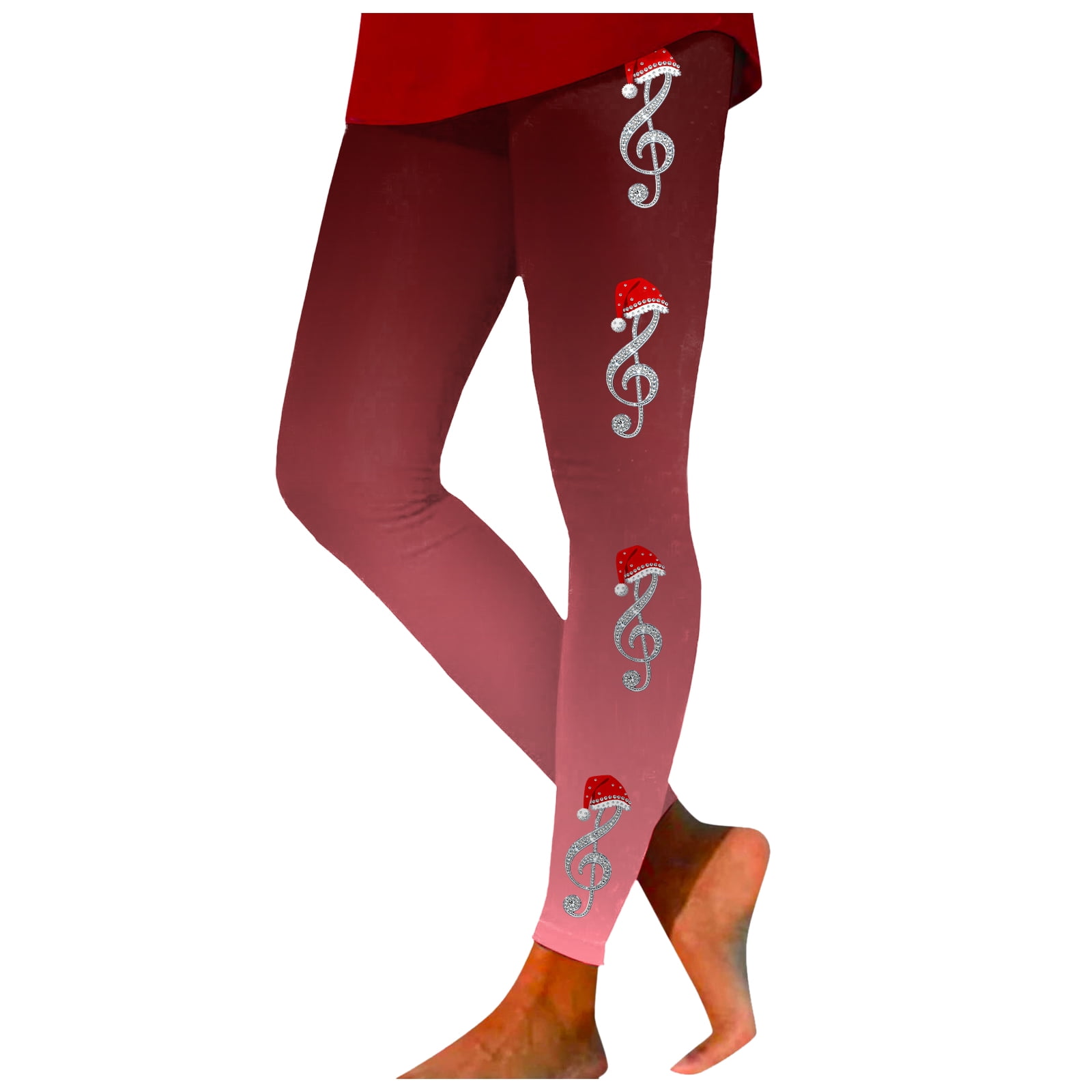COMVALUE Women's Christmas Graphic Leggings Glitter Red Wine Glass ...