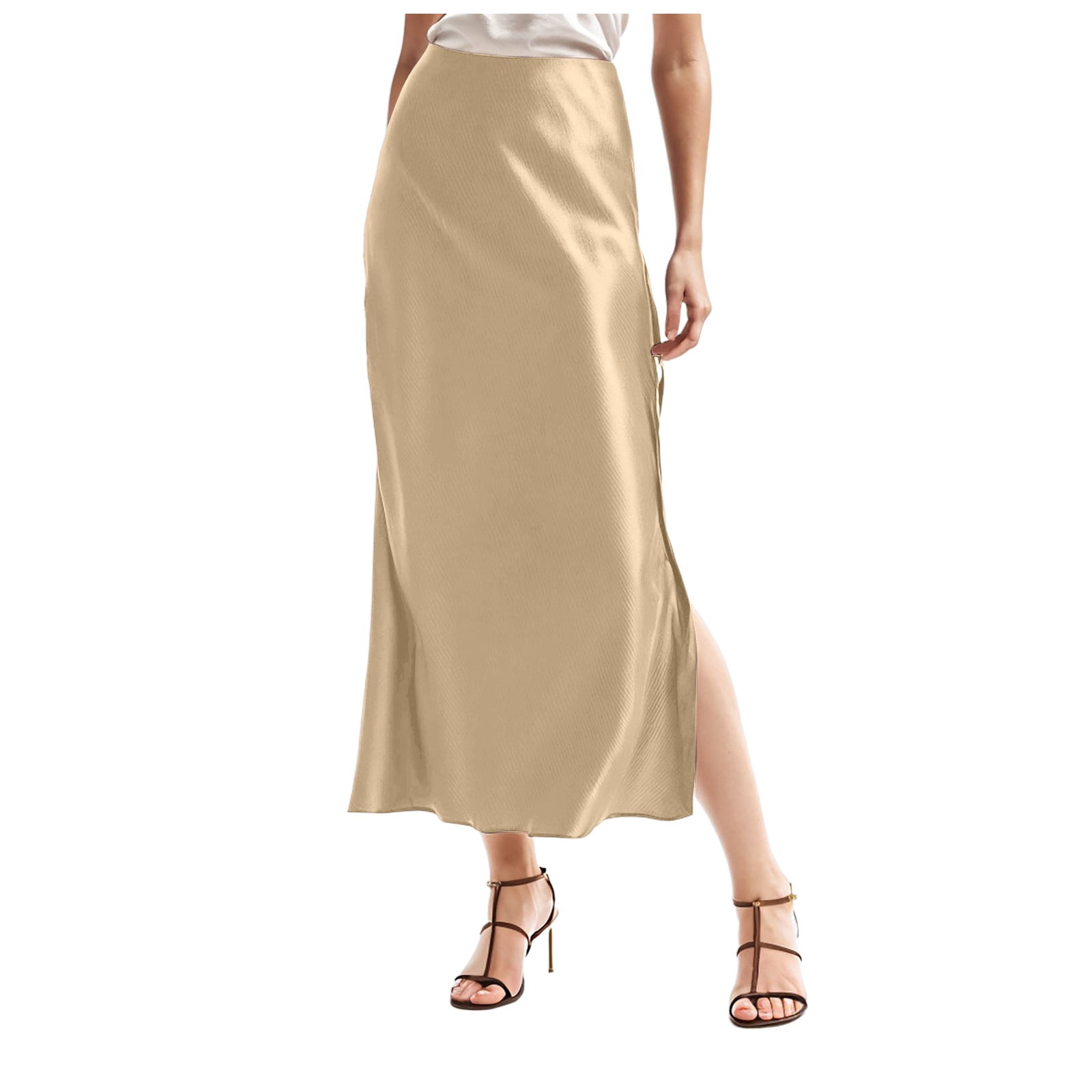 COMVALUE Women's High Waisted Side Split Maxi Skirt Elastic Waistband ...