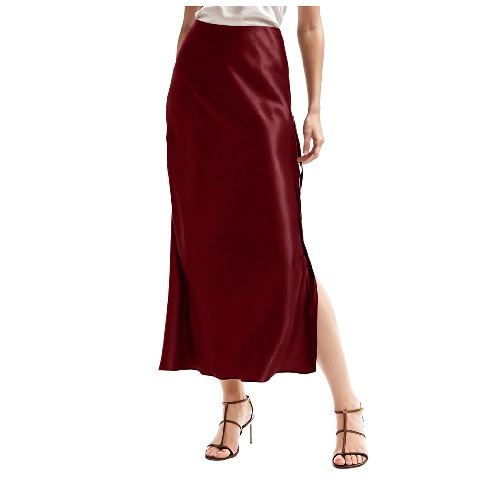 COMVALUE Women's High Waisted Side Split Maxi Skirt Elastic Waistband ...