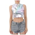 COMVALUE Women's Holographic Shiny Metallic Dance Tank Tops Sleeveless ...