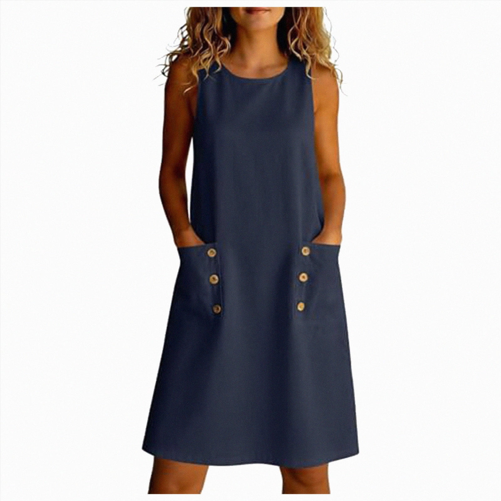 COMVALUE Women's Linen Dresses Summer Sleeveless Sundress Casual Loose ...