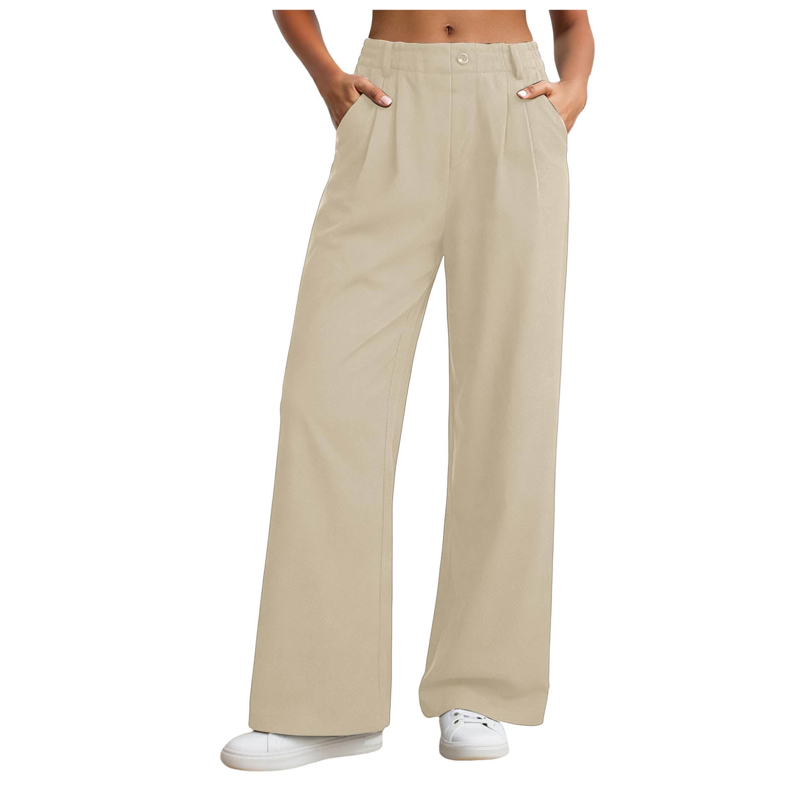 COMVALUE Women's Linen Pants Wide Leg Work Dress Pants Casual Slacks ...