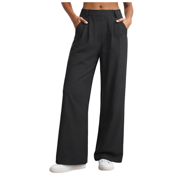 COMVALUE Women's Linen Pants Wide Leg Work Dress Pants Casual Slacks ...