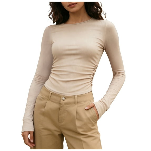 COMVALUE Women's Long Sleeve Shirts Basic Fitted Crewneck Plain Crop ...