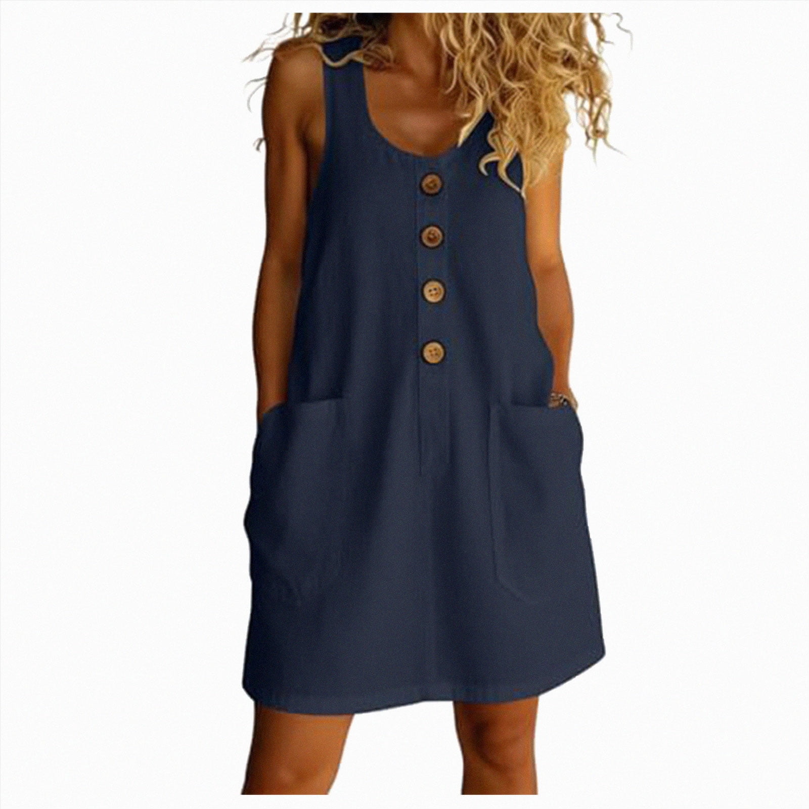 COMVALUE Women's Overall Dresses Corduroy Casual Button Down Sleeveless ...