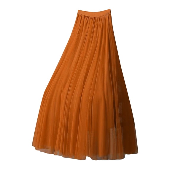 COMVALUE Women's Pleated Skirt Chiffon Elastic Waist A-Line Midi Length ...