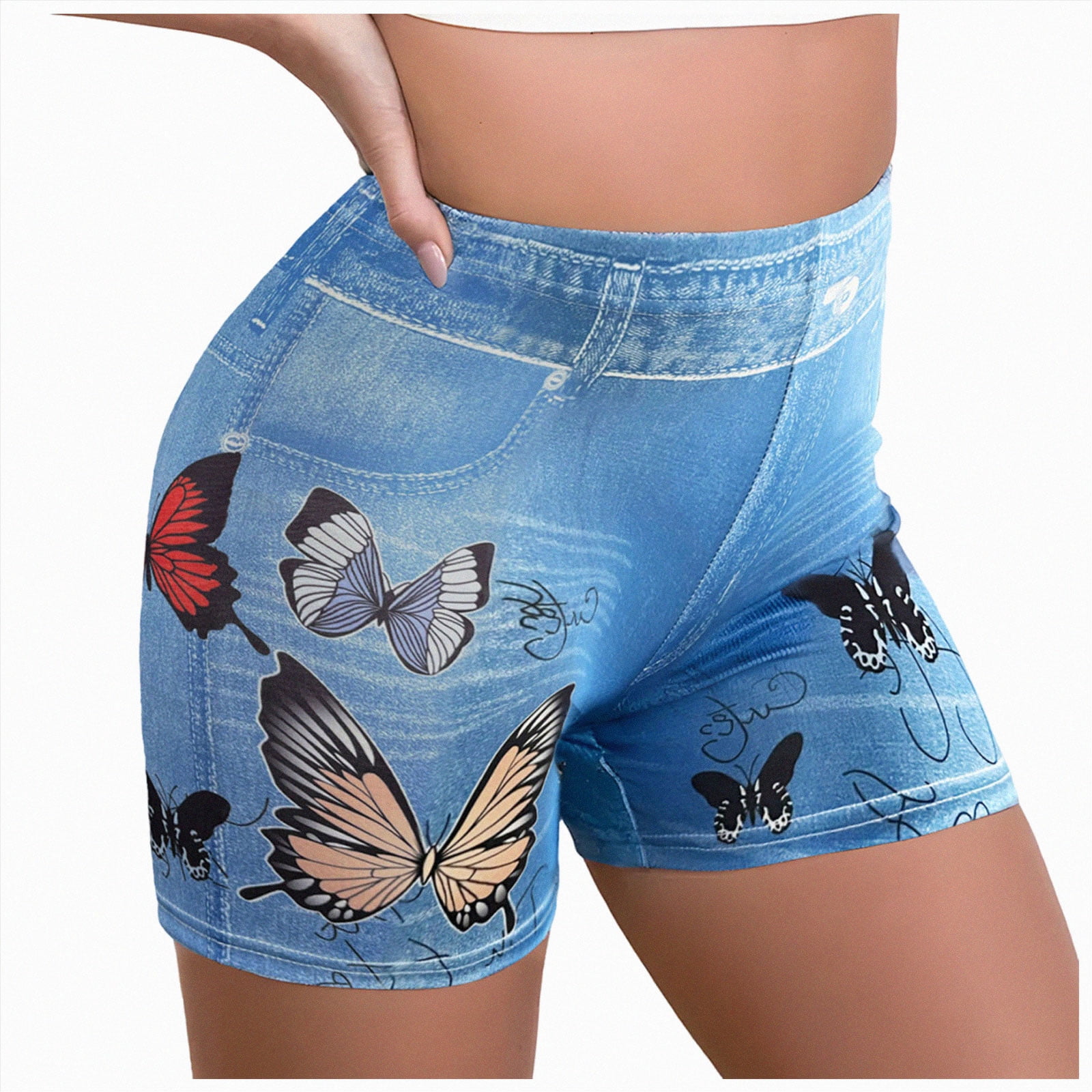 COMVALUE Women's Plus Size Denim Shorts High Waisted Stretchy Ripped ...