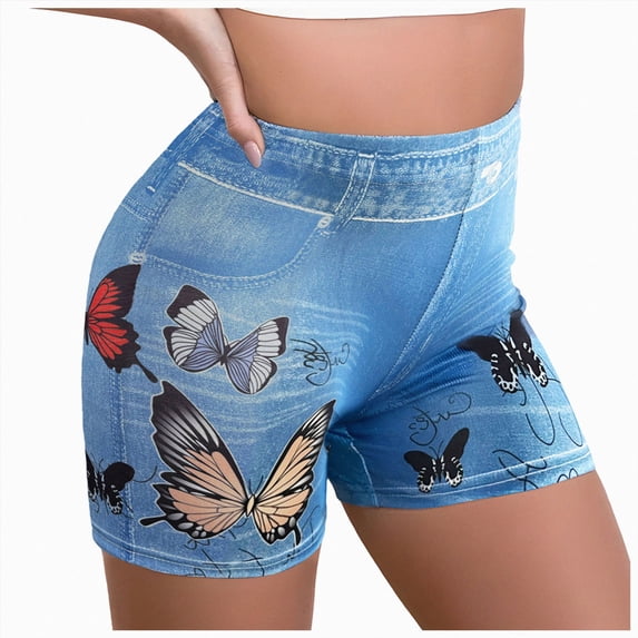 COMVALUE Women's Plus Size Denim Shorts High Waisted Stretchy Ripped ...