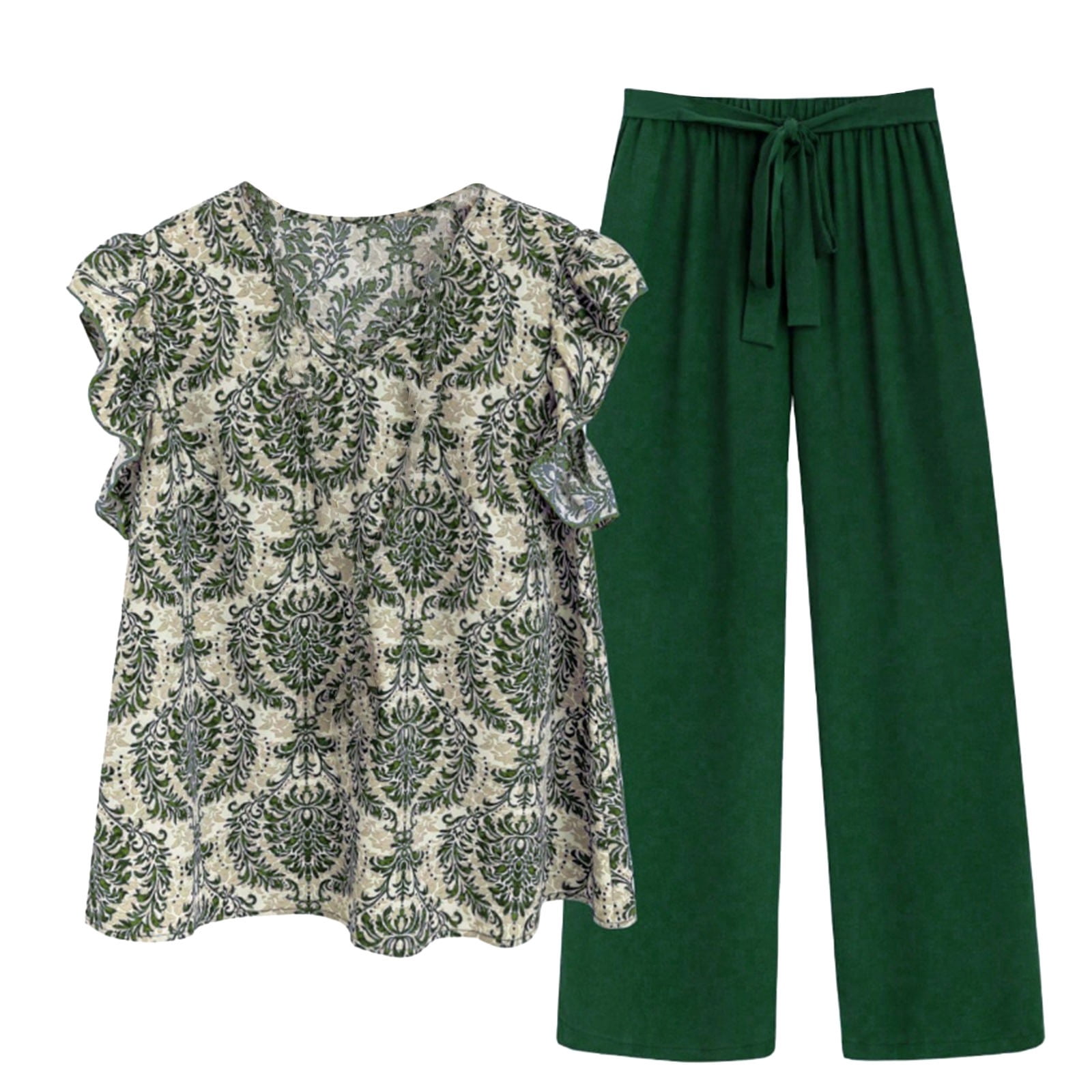 COMVALUE Women's Plus Size Summer Two Piece Sets Ruffle Cap Sleeve ...