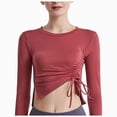 COMVALUE Women's Ribbed Knit T Shirt Drawstring Side Ruch Long Sleeve ...
